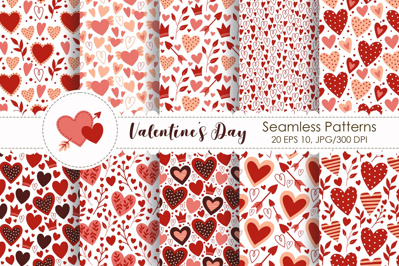 Valentines Day Digital Paper Pack, Seamless Heart Pattern, Valentine's ...