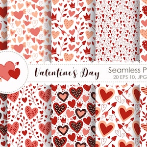 Valentines Day Digital Paper Pack, Seamless Heart Pattern, Valentine's ...