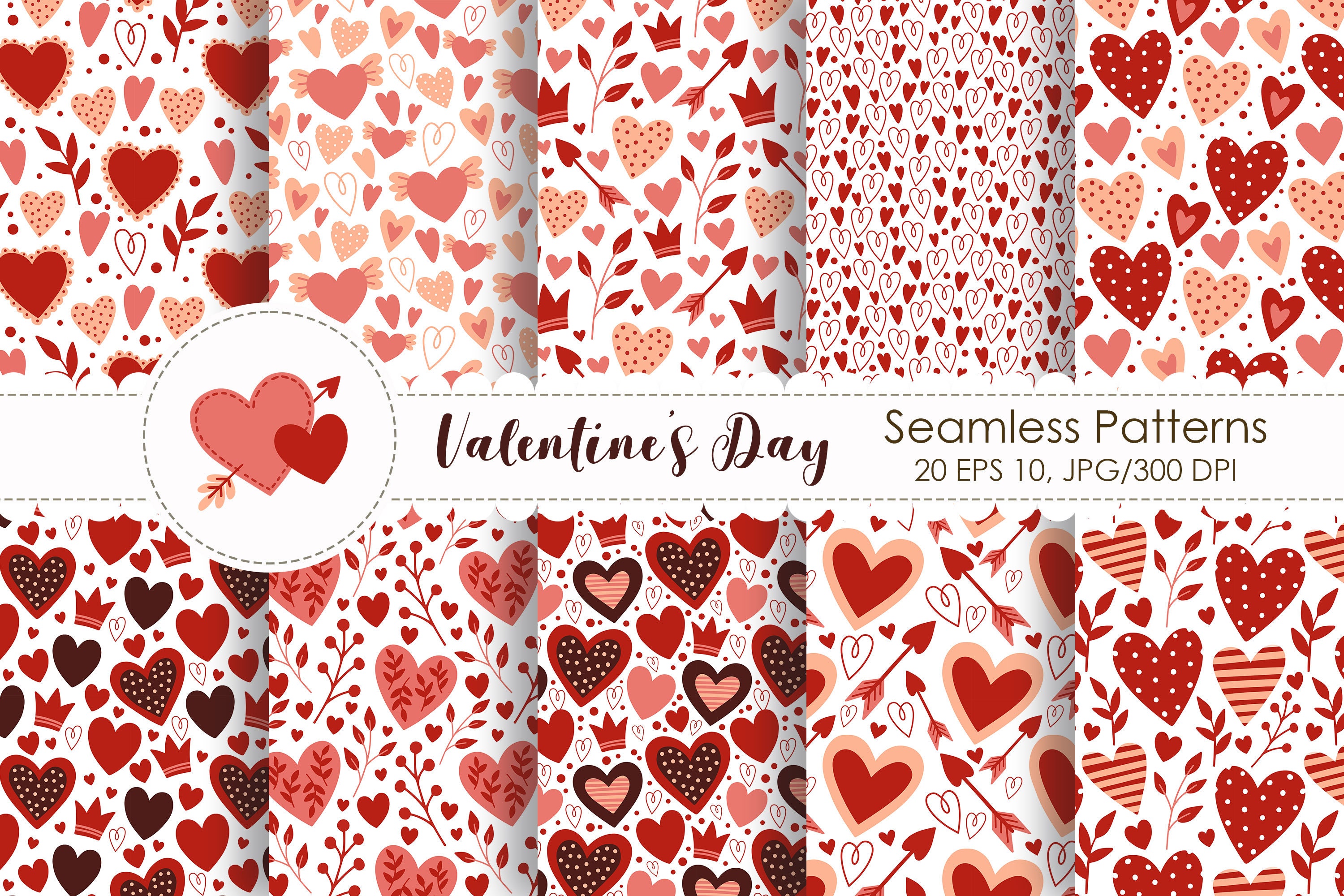 Valentines Day Digital Paper Pack, Seamless Heart Pattern, Valentine's ...