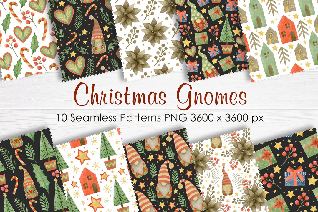 Watercolor Christmas Gnomes Digital Paper Pack, Watercolor Winter ...