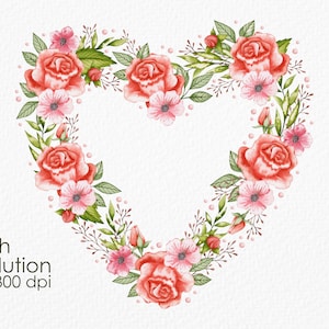 Watercolor Heart Wreath Clipart, Floral Heart Wreath, Valentine's ...