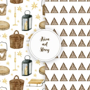 Watercolor Merry Christmas Digital Paper Pack, Winter Seamless Patterns ...