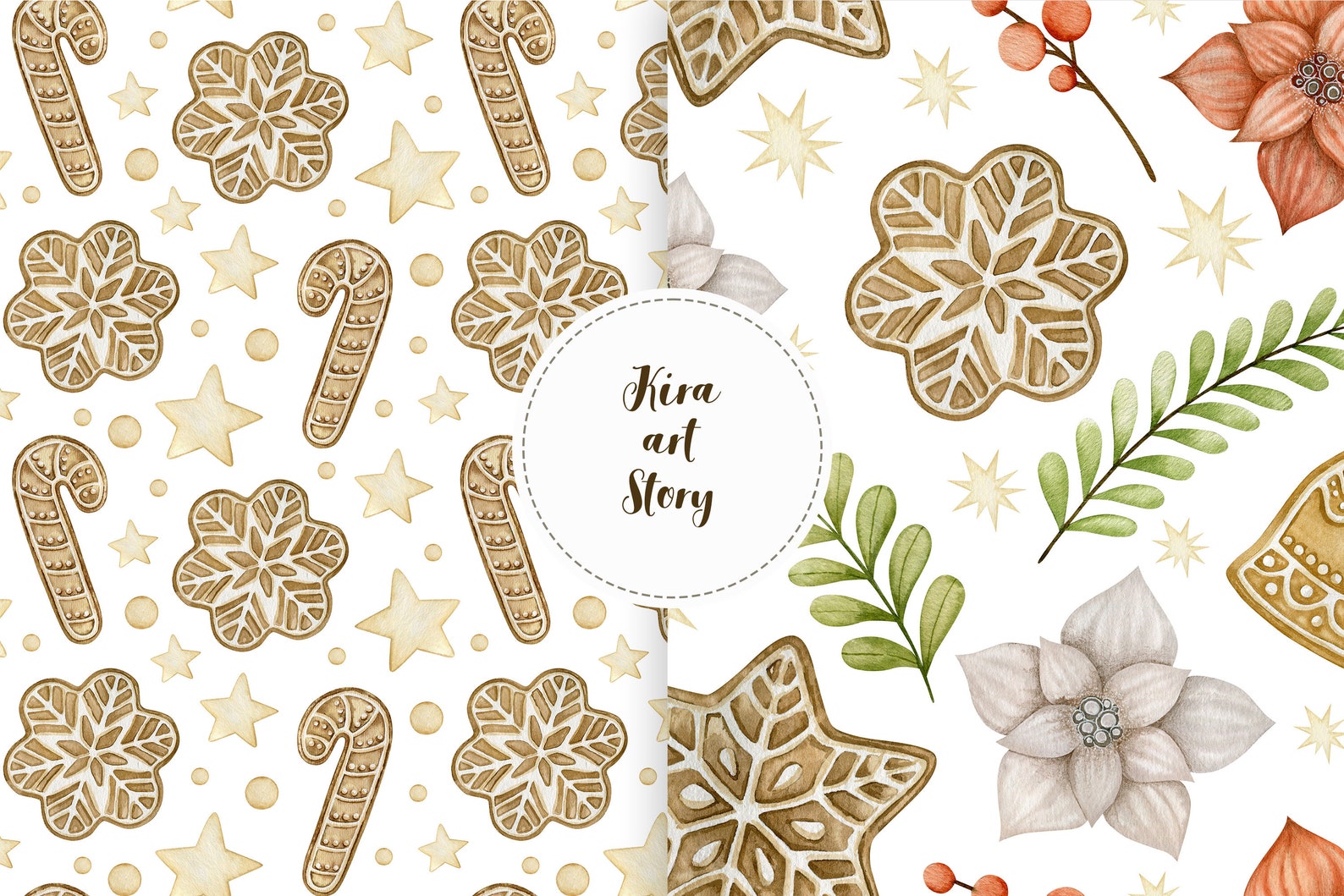 Watercolor Gingerbread Seamless Patterns Digital Papers Pack - Etsy