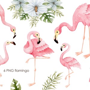 Watercolor Flamingo Clipart, Tropical Summer Clipart, Tropical Floral ...