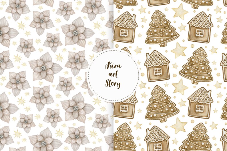 Watercolor Gingerbread Seamless Patterns Digital Papers Pack - Etsy