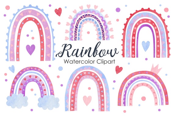 Watercolor Rainbow Clipart Kids Digital Download Boho - Etsy Australia