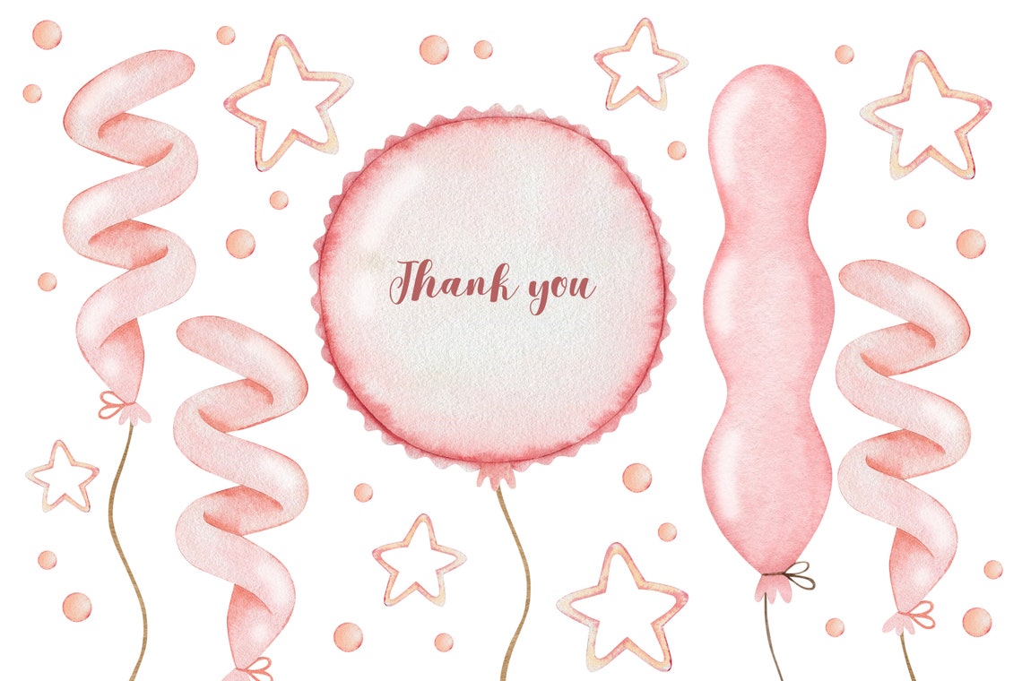 Watercolor Pink Balloons Clipart Baby Girl Shower Birthday - Etsy