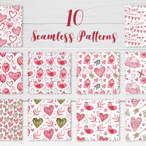Watercolor Valentine's Day Digital Paper Pack: Pink Hearts (digital ...