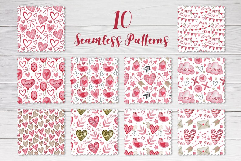 Watercolor Valentine's Day Digital Paper Pack: Pink Hearts (digital ...