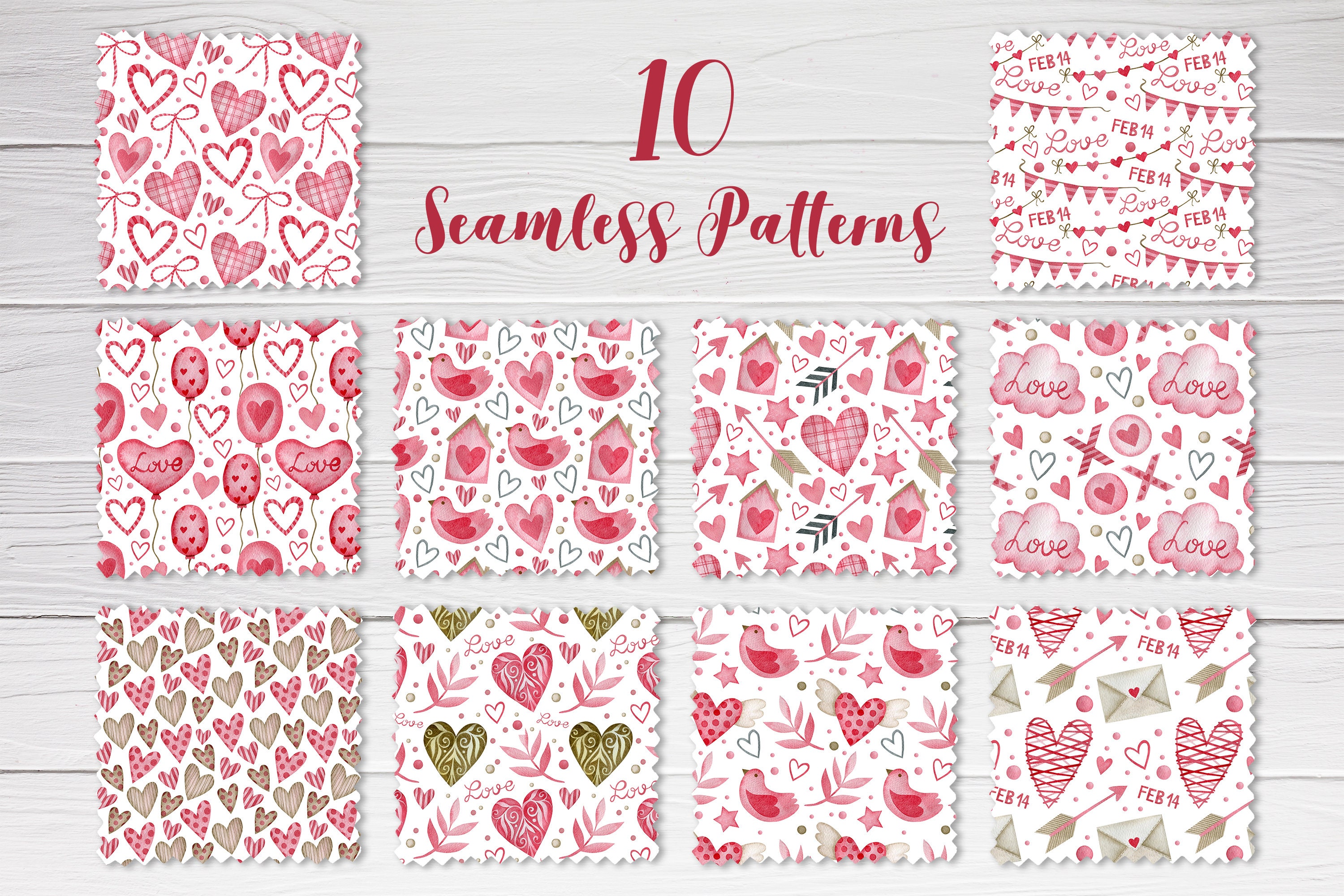Watercolor Valentine's Day Digital Paper Pack: Pink Hearts (digital ...