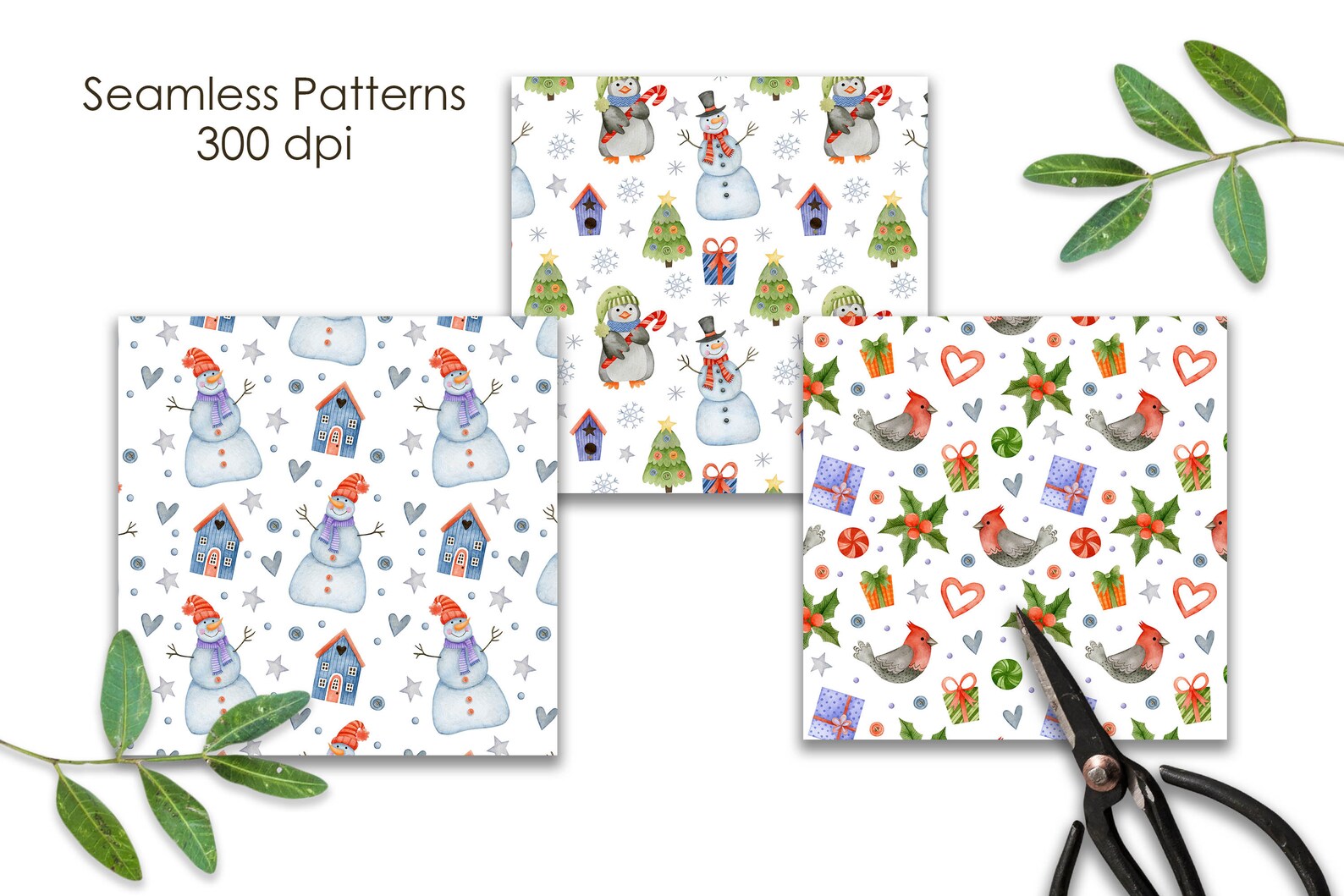 Winter Digital Paper Pack Snowman, Christmas Seamless Patterns ...