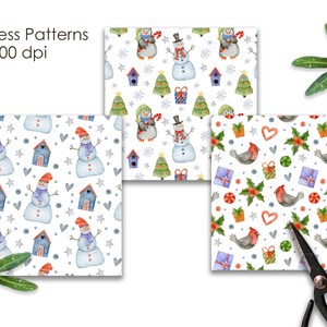 Winter Digital Paper Pack Snowman, Christmas Seamless Patterns ...