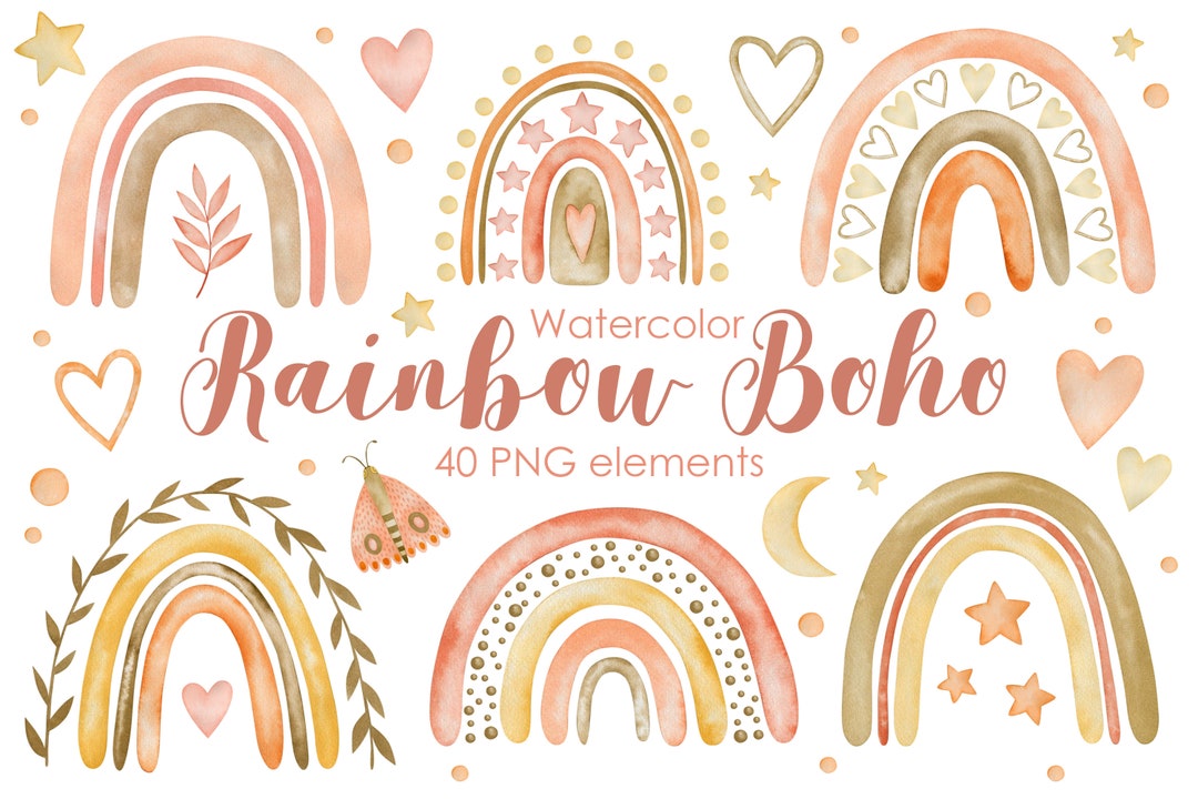 Watercolor Boho Rainbow Clipart, Watercolour Pastel Rainbow Clip Art ...