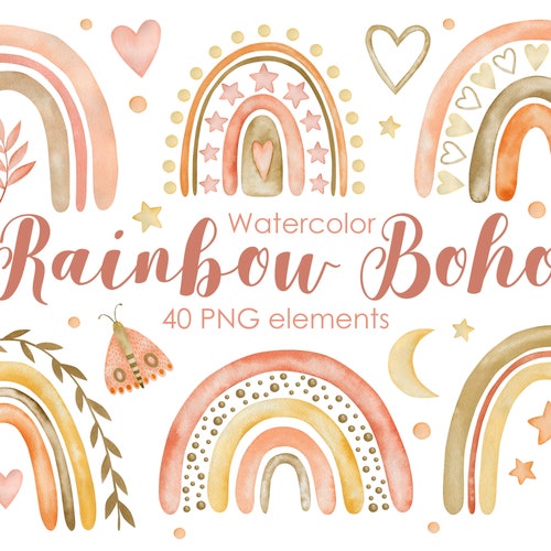 Boho Rainbow Clipart Modern Rainbow Illustration Clip Art - Etsy