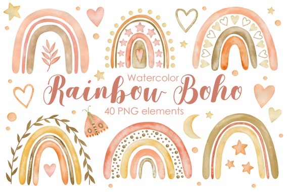 Watercolor Boho Rainbow Clipart Watercolour Pastel Rainbow | Etsy