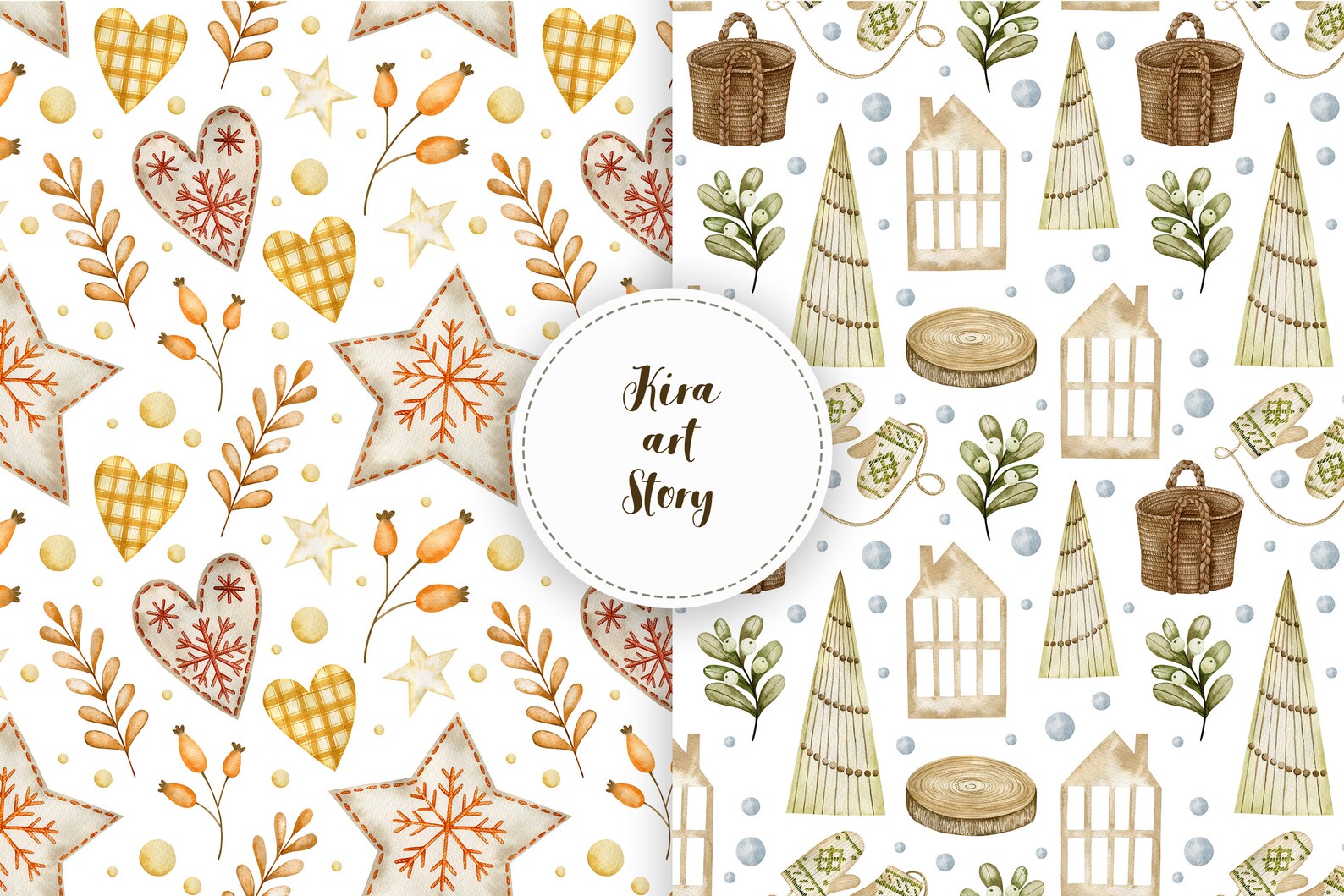 Watercolor Merry Christmas Digital Paper Pack, Winter Seamless Patterns ...