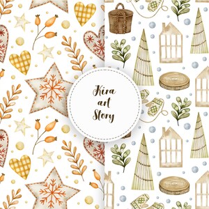 Watercolor Merry Christmas Digital Paper Pack, Winter Seamless Patterns ...