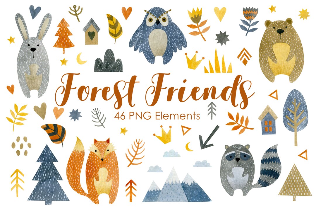 Watercolor Forest Friends Graphic Collection. Forest Friends Clipart ...