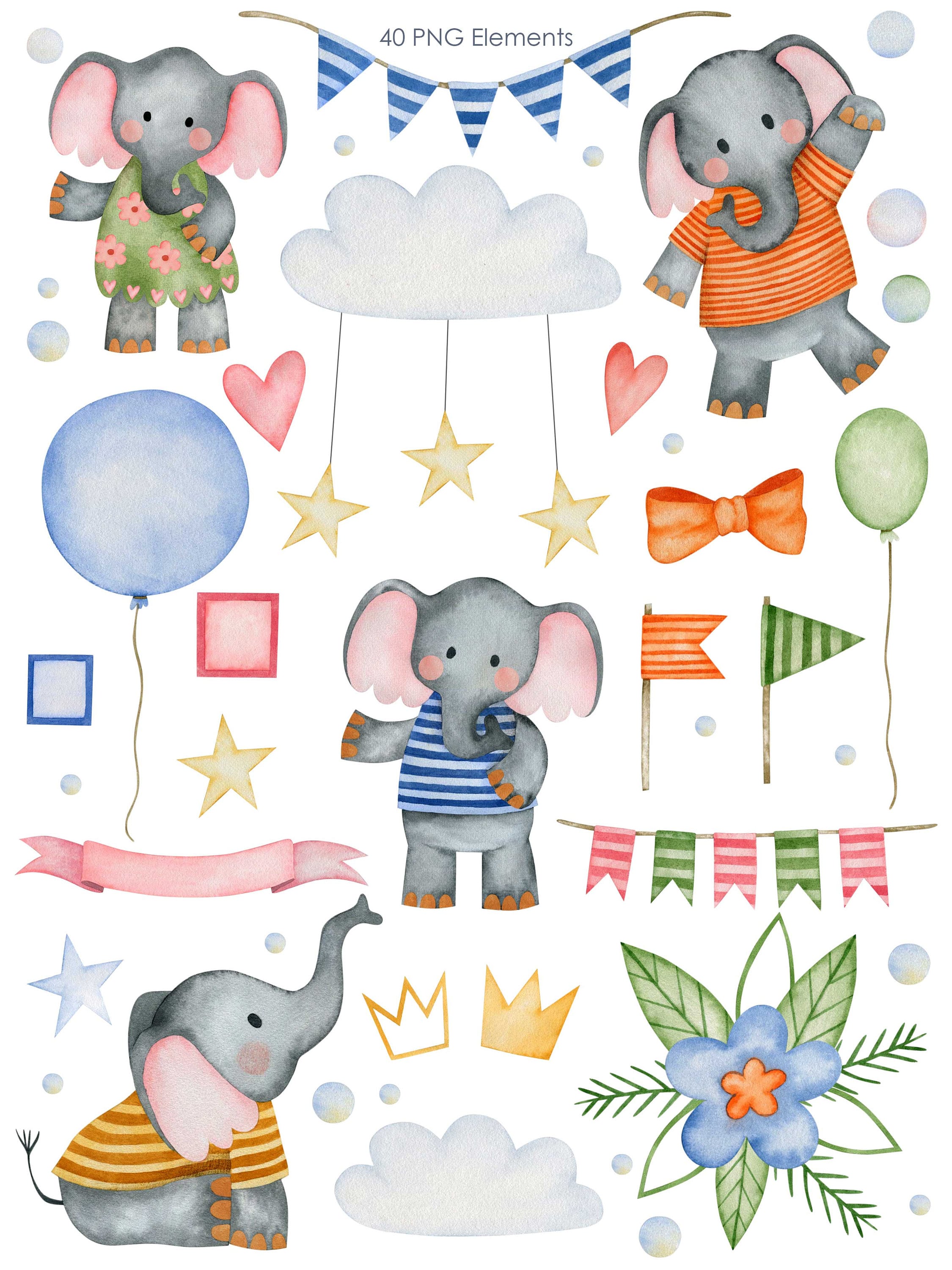 Watercolor Elephants Clipart, Watercolor Animals, Baby Shower,elephant ...