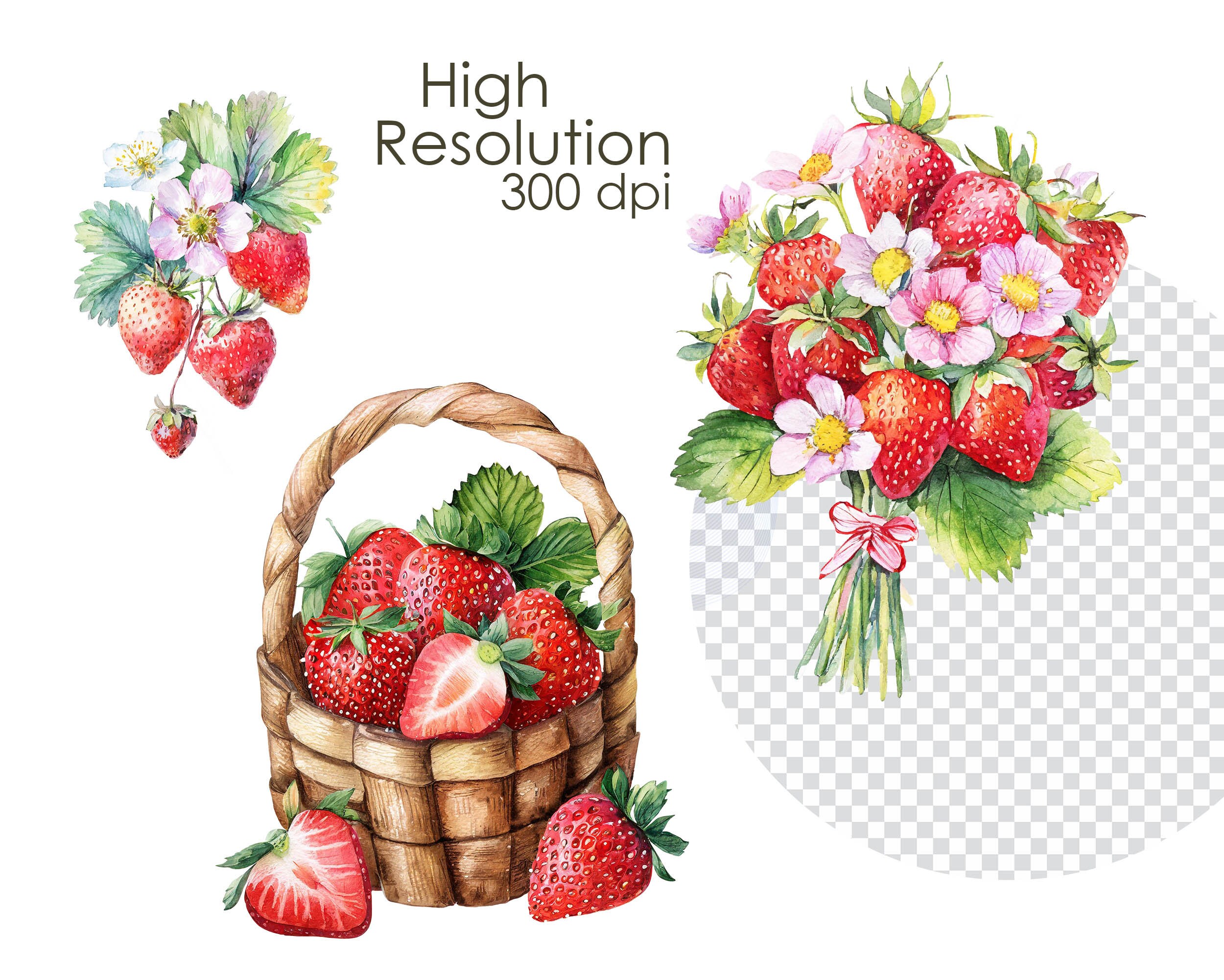Watercolor Strawberry Clipart, Watercolor Png, Digital Watercolor ...
