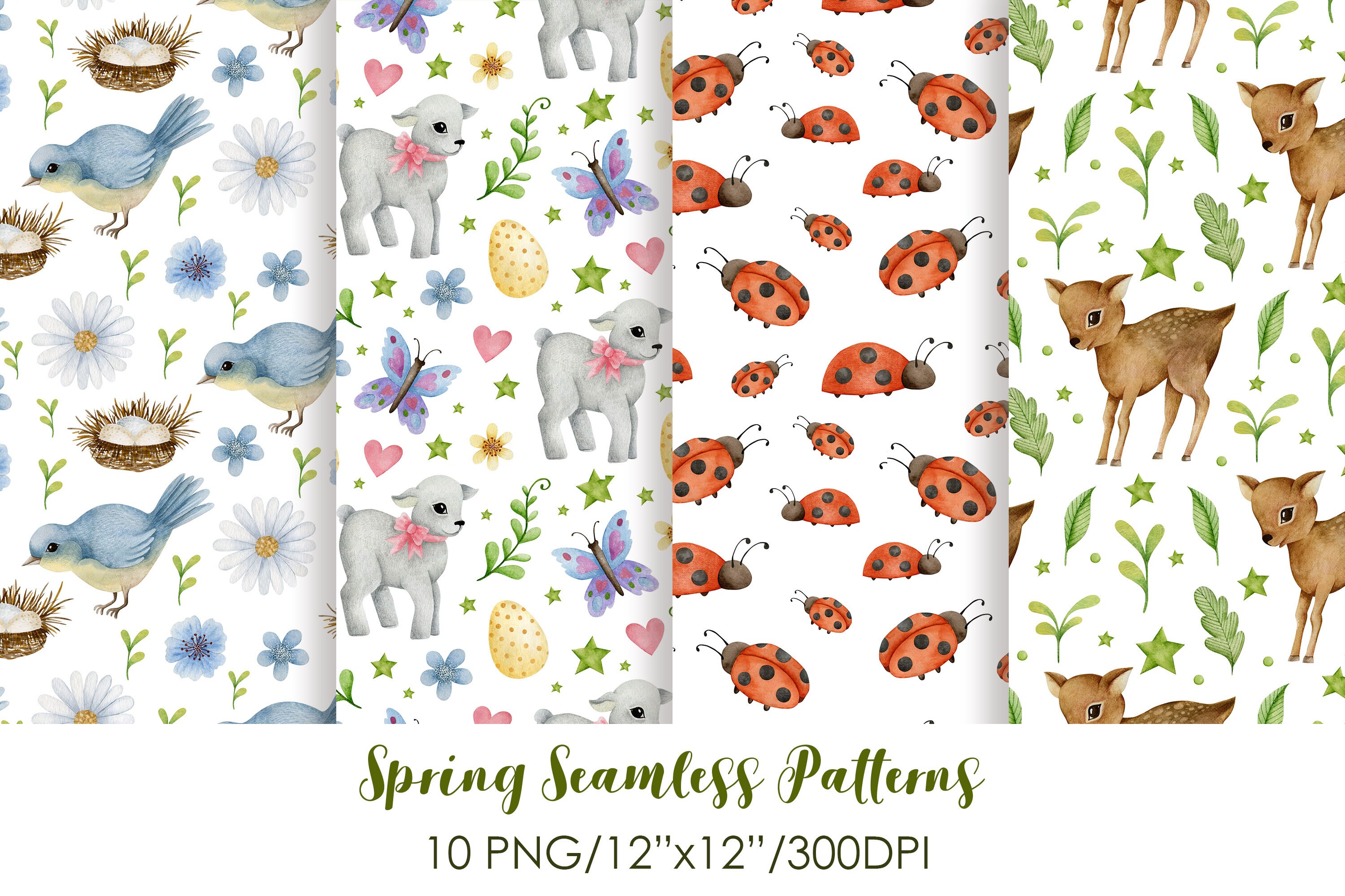 Watercolor Easter Digital Paper Pack, Spring Seamless Pattern, Bunny ...