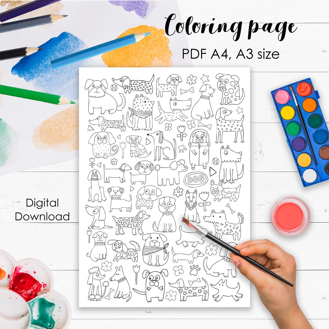 Dogs Coloring Page, A4 A3 Printable (digital Download) - Etsy