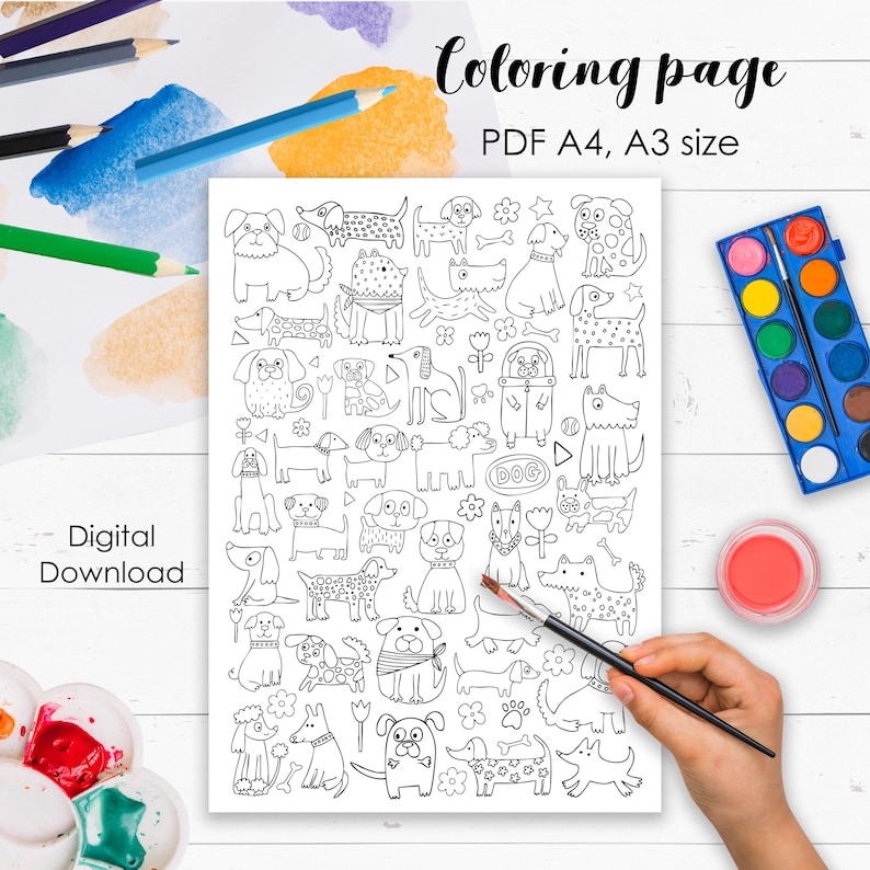 Dogs Coloring Page, A4 A3 Printable (digital Download) - Etsy