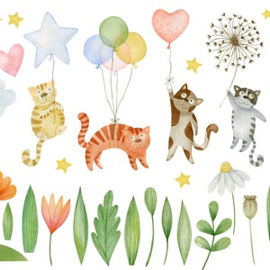 Watercolor Cats Balloons Clipart: Kids Party Nursery Decor (PNG) - Etsy