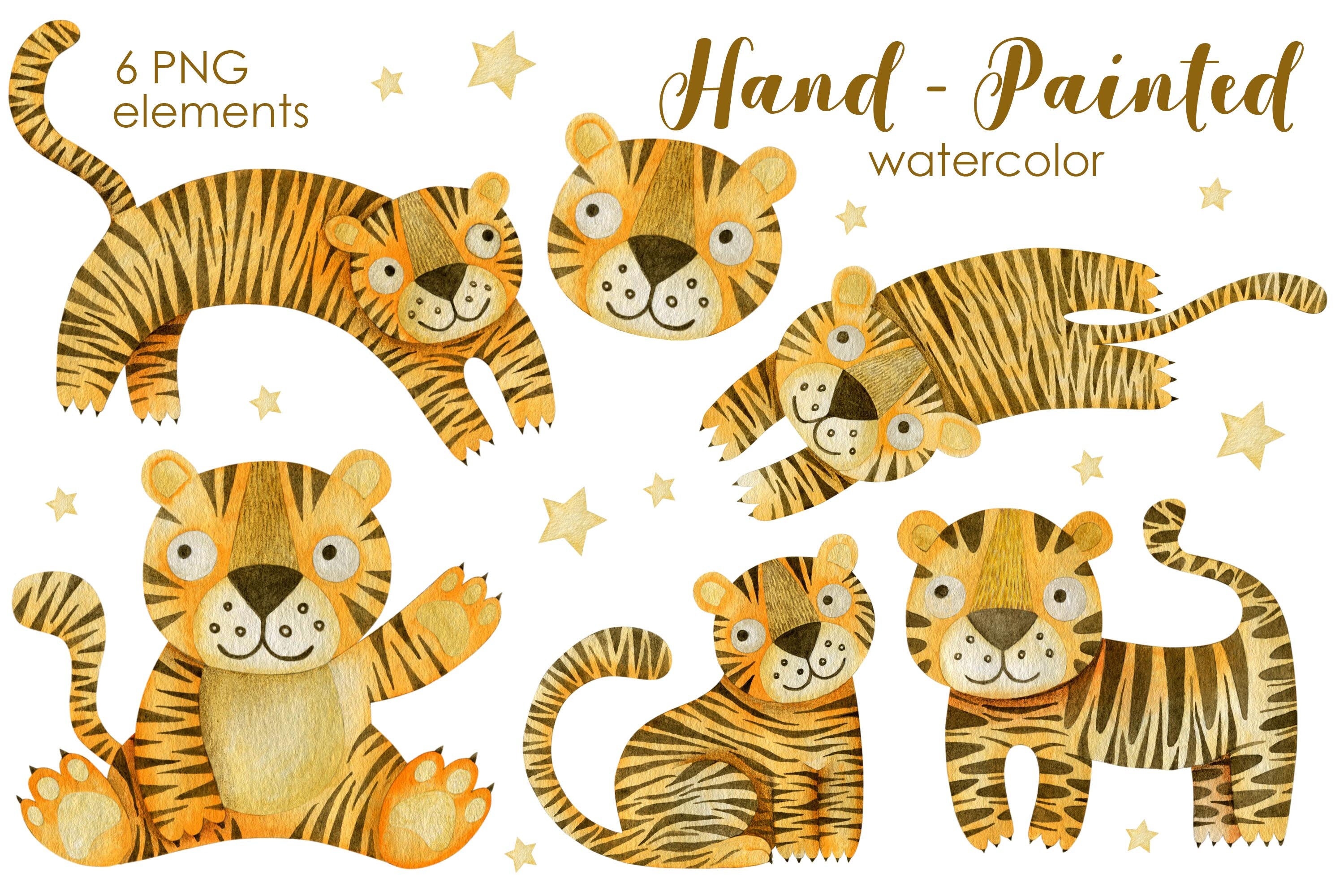Cute Watercolor Tigers Clipart, Christmas Clipart, Animal Clipart ...