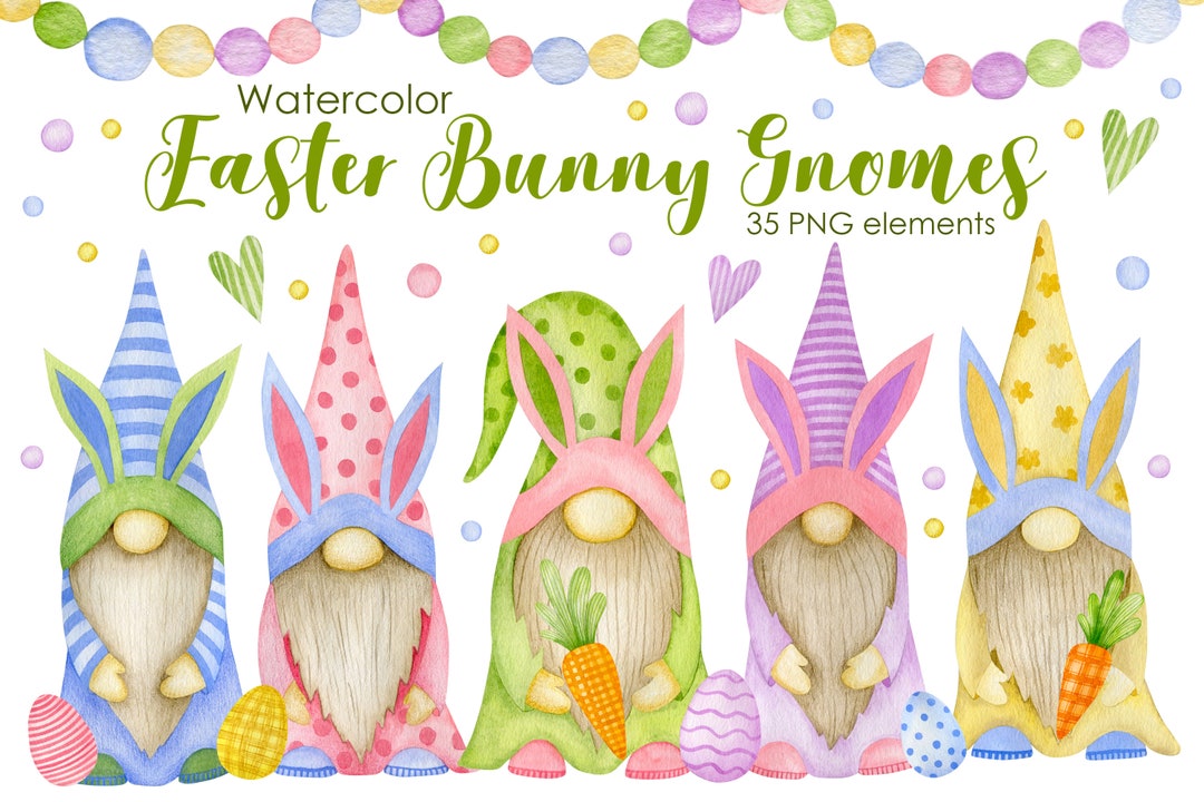 Watercolor Easter Gnomes Clipart Graphics, Bunny Gnome, Easter Png ...
