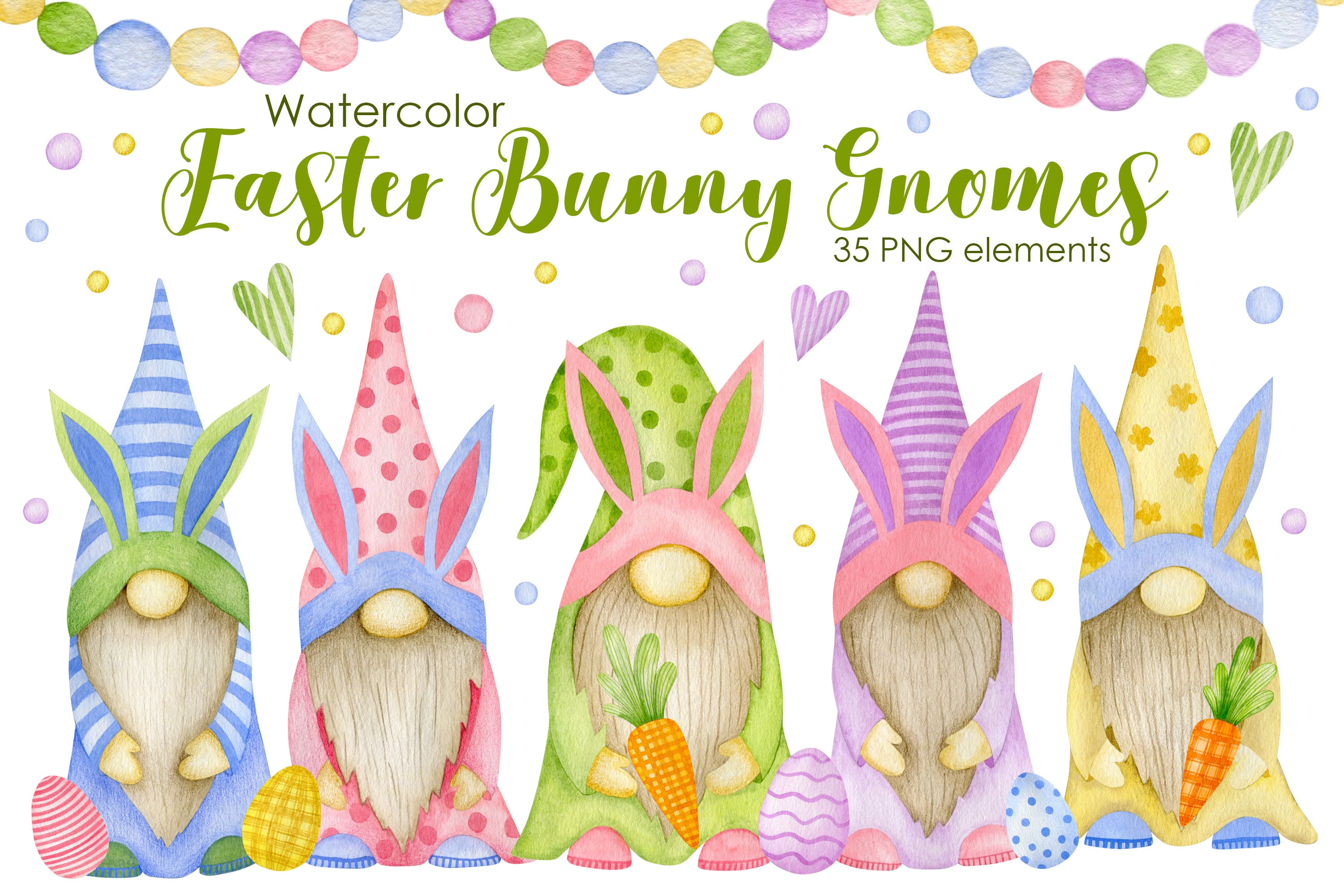 Watercolor Easter Gnomes Clipart Graphics, Bunny Gnome, Easter Png ...