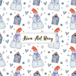 Winter Digital Paper Pack Snowman, Christmas Seamless Patterns ...