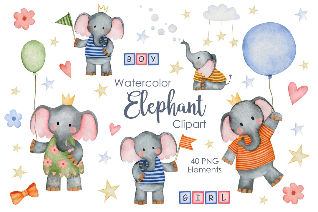 Watercolor Elephants Clipart, Watercolor Animals, Baby Shower,elephant ...