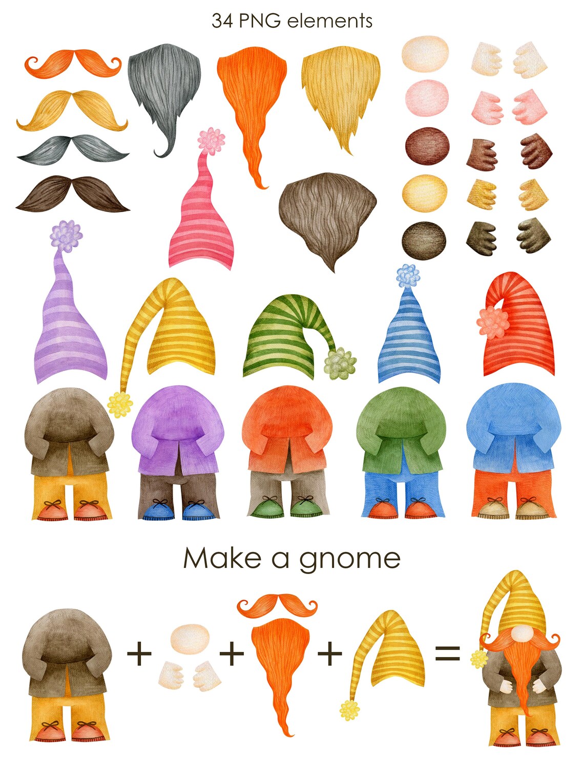 Watercolor Gnomes Clipart: Whimsical Nordic PNG Elements (digital ...