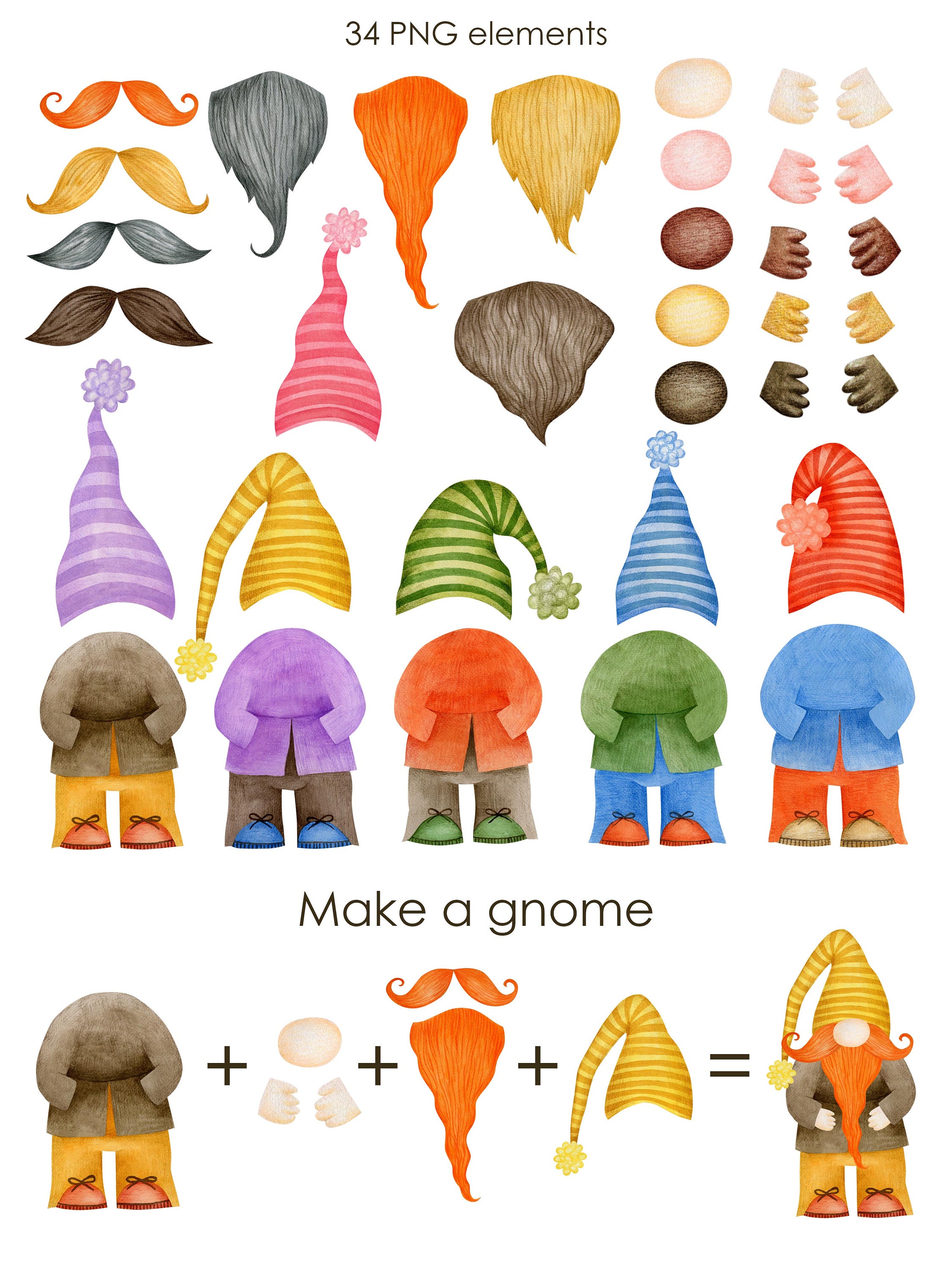Watercolor Gnomes Clipart: Whimsical Nordic PNG Elements (digital ...