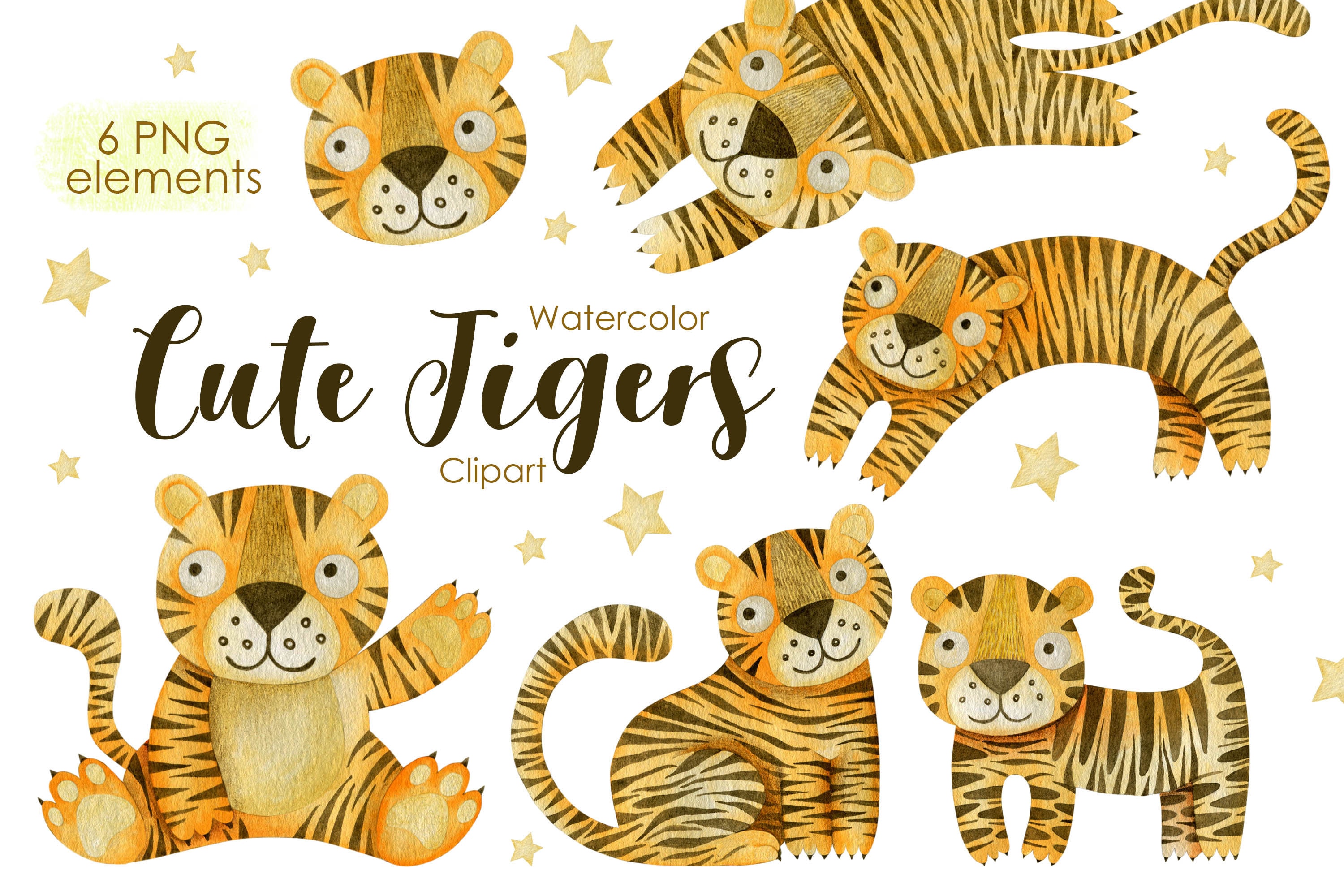 Cute Watercolor Tigers Clipart, Christmas Clipart, Animal Clipart ...