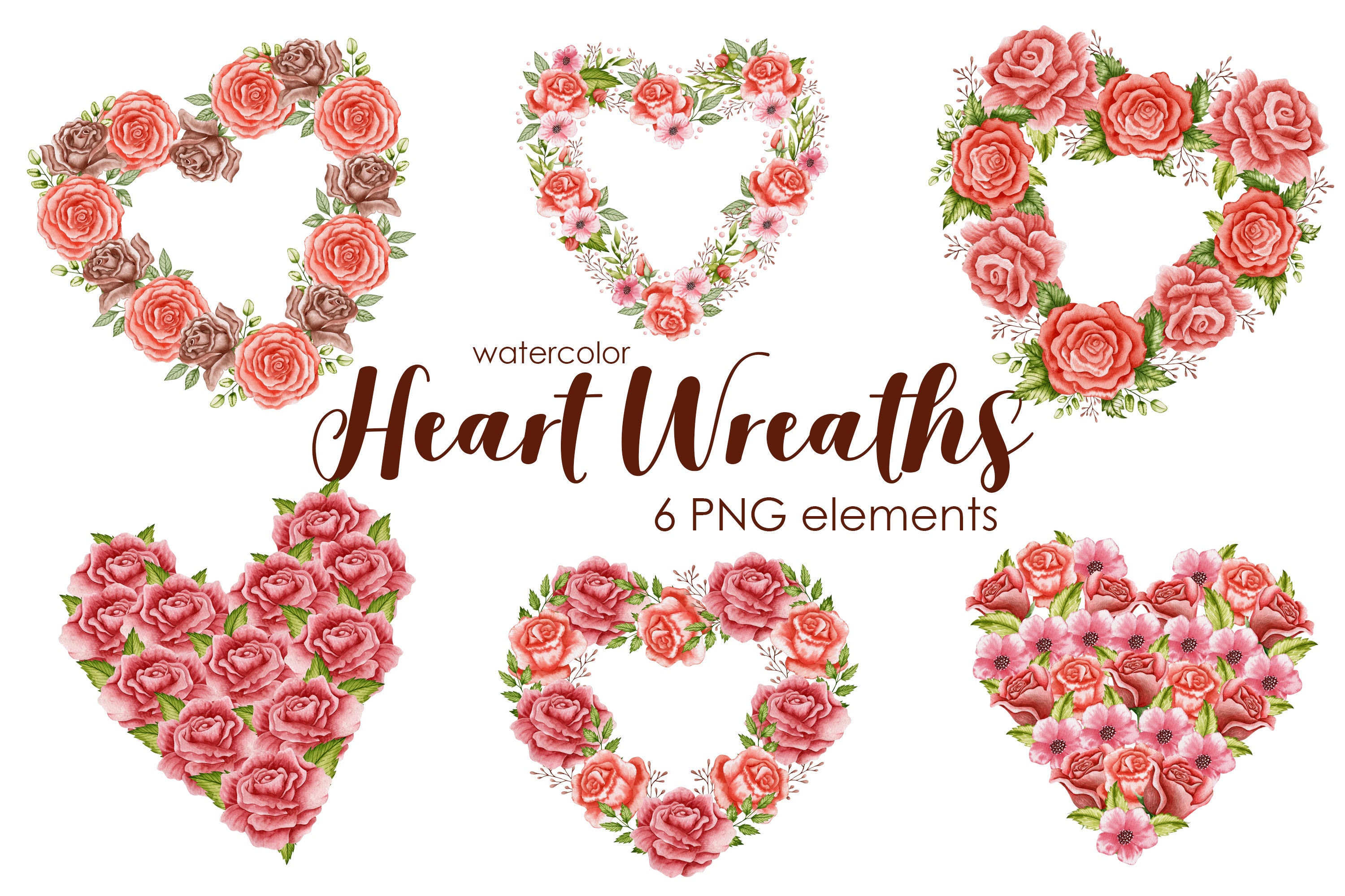 Watercolor Heart Wreath Clipart, Floral Heart Wreath, Valentine's ...