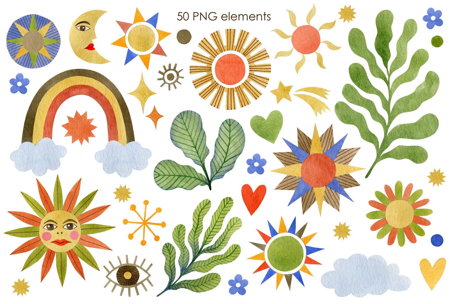 Watercolor Sun Clipart, Hand Painted Digital Sun Clip Art, Yellow ...