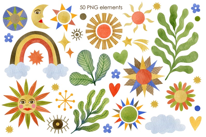 Watercolor Sun Clipart, Hand Painted Digital Sun Clip Art, Yellow ...