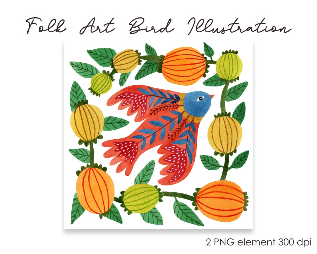 Folk Art Birds and Flowers Clipart, Spring Clipart PNG, Birds PNG ...