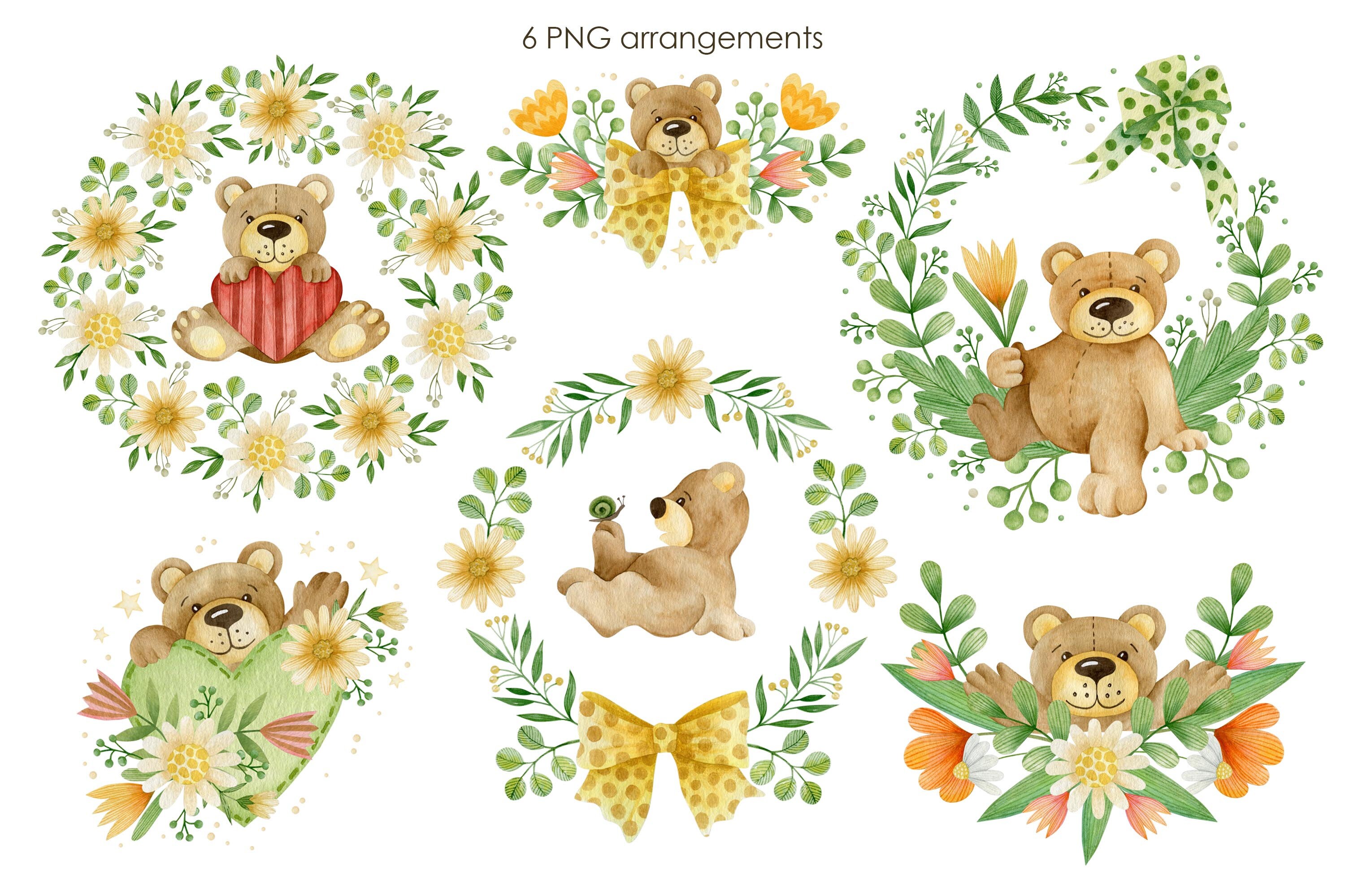 Watercolor Bears Clipart Cute Kids Clip Art Individual PNG - Etsy