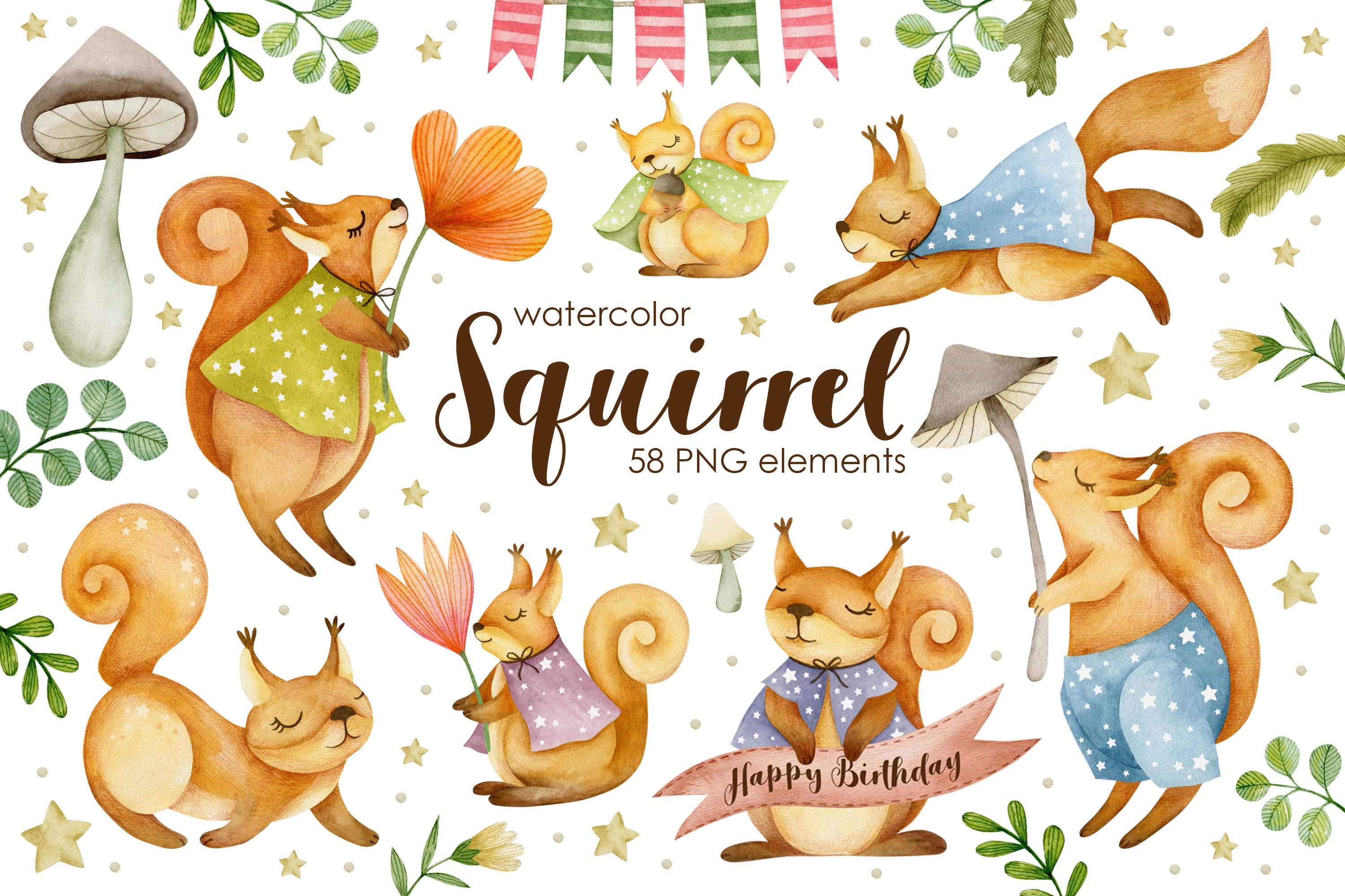Watercolor Squirrel Clipart, Little Squirrel, Cute Squirrel Clipart ...