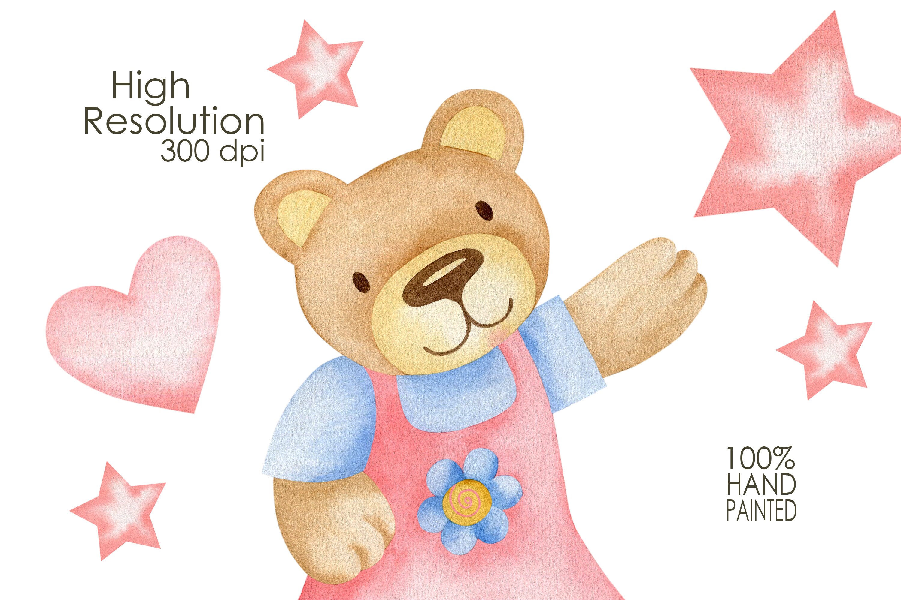 Watercolor Teddy Bear Pink Clipart Cute Baby Bear Balloons - Etsy
