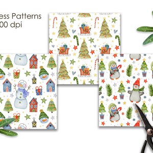 Winter Digital Paper Pack Snowman, Christmas Seamless Patterns ...