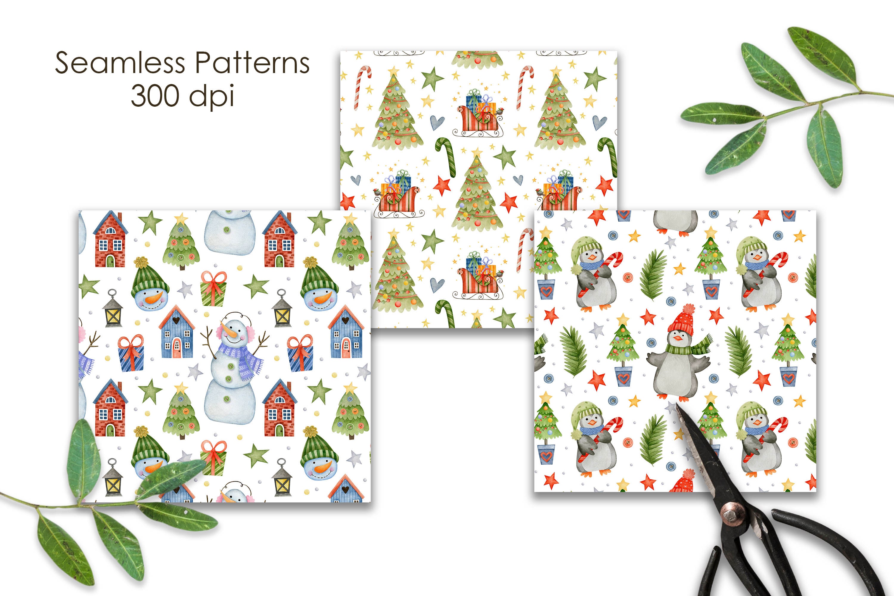 Winter Digital Paper Pack Snowman, Christmas Seamless Patterns ...