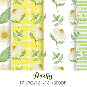 Watercolor Daisy Digital Papers Pack, Chamomile Spring Flowers, Daisy ...