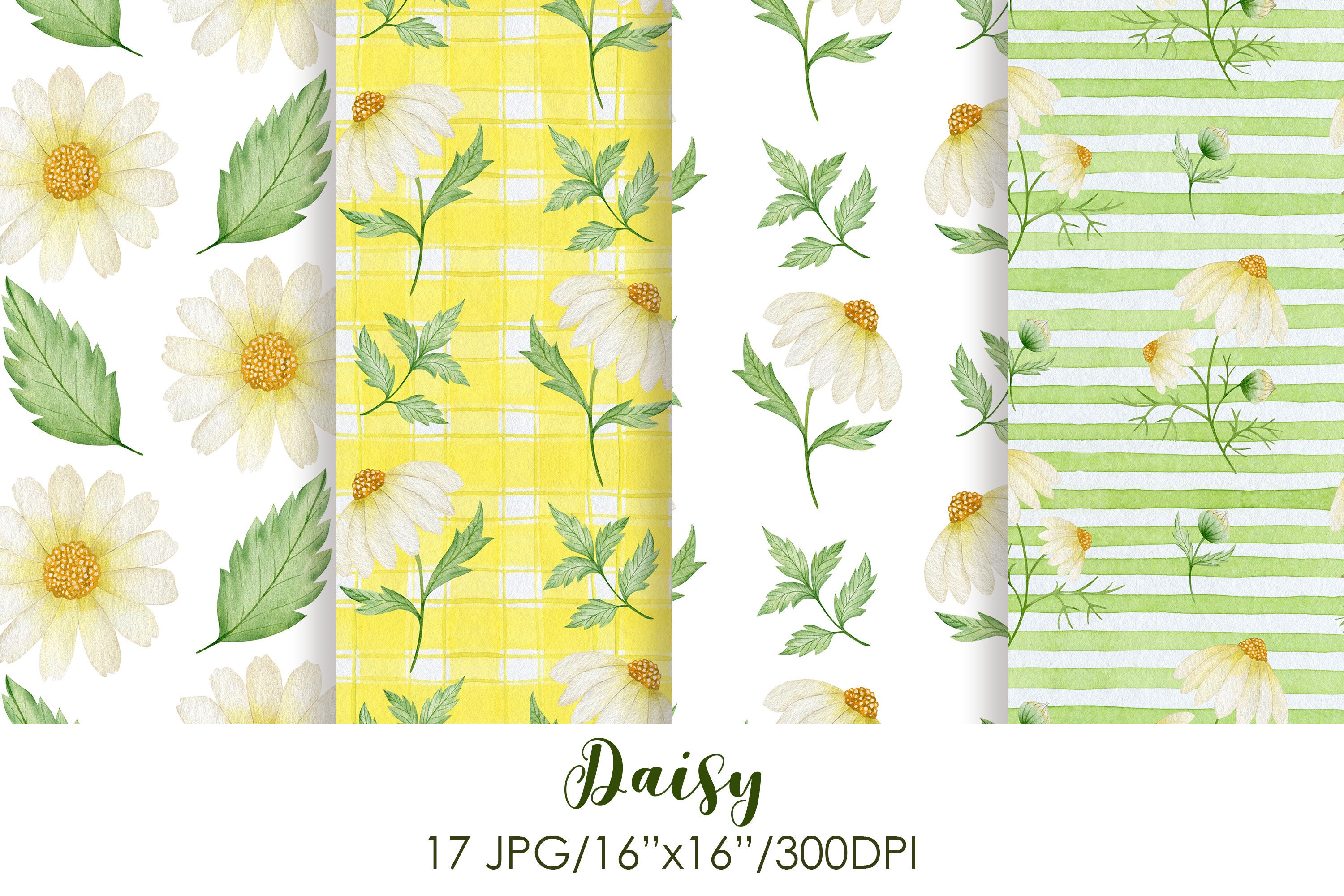Watercolor Daisy Digital Papers Pack Chamomile Spring - Etsy