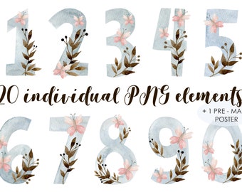 Watercolor Numbers Clipart, Number Clip Art Pink Girls Symbols Digital ...