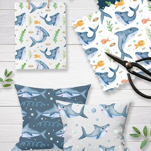 Watercolor Shark Digital Paper Pack, Sea Animals Download, Instant ...
