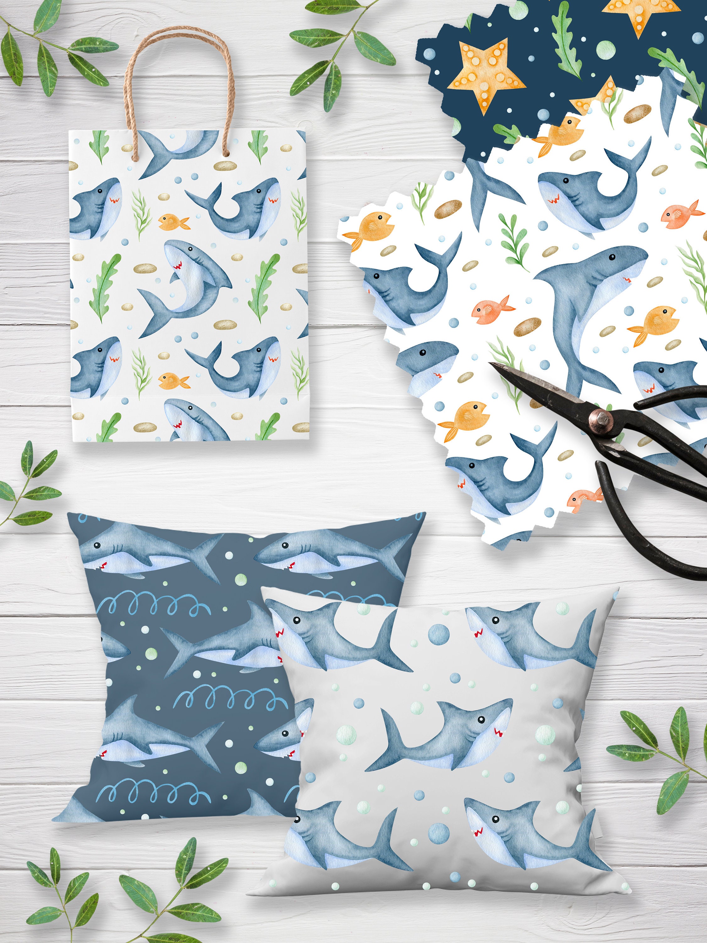Watercolor Shark Digital Paper Pack Sea Animals Download - Etsy